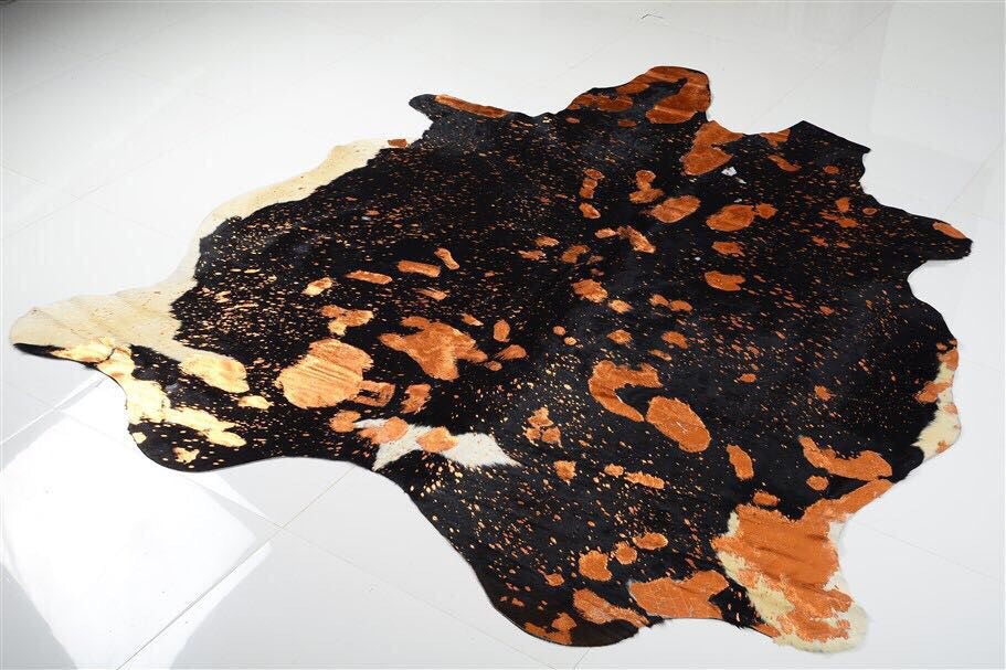 Real Leather Metallic Orange Cowhide by Rug Factory Plus